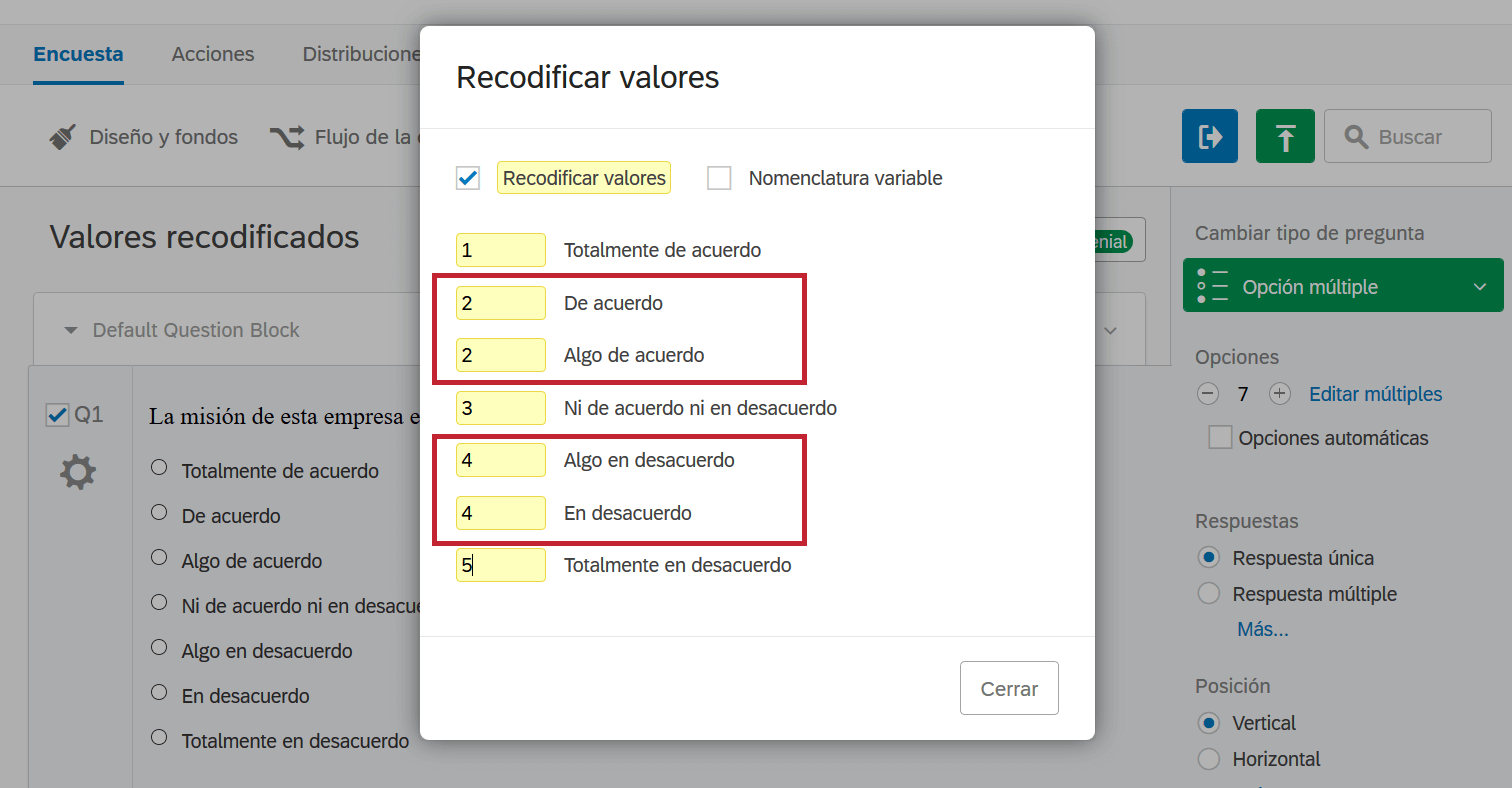 Valores recodificados | Qualtrics