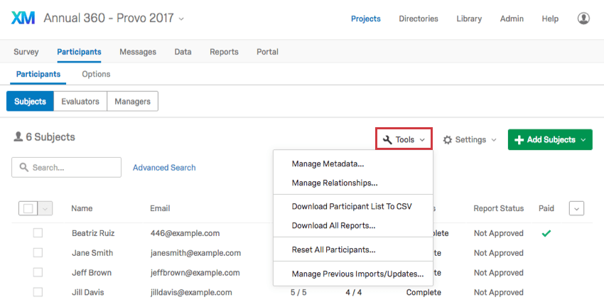 Participants Tools (360) - Qualtrics Support
