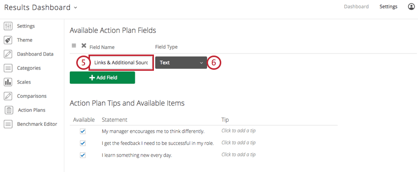 Action Plans Dashboard Settings (EX)