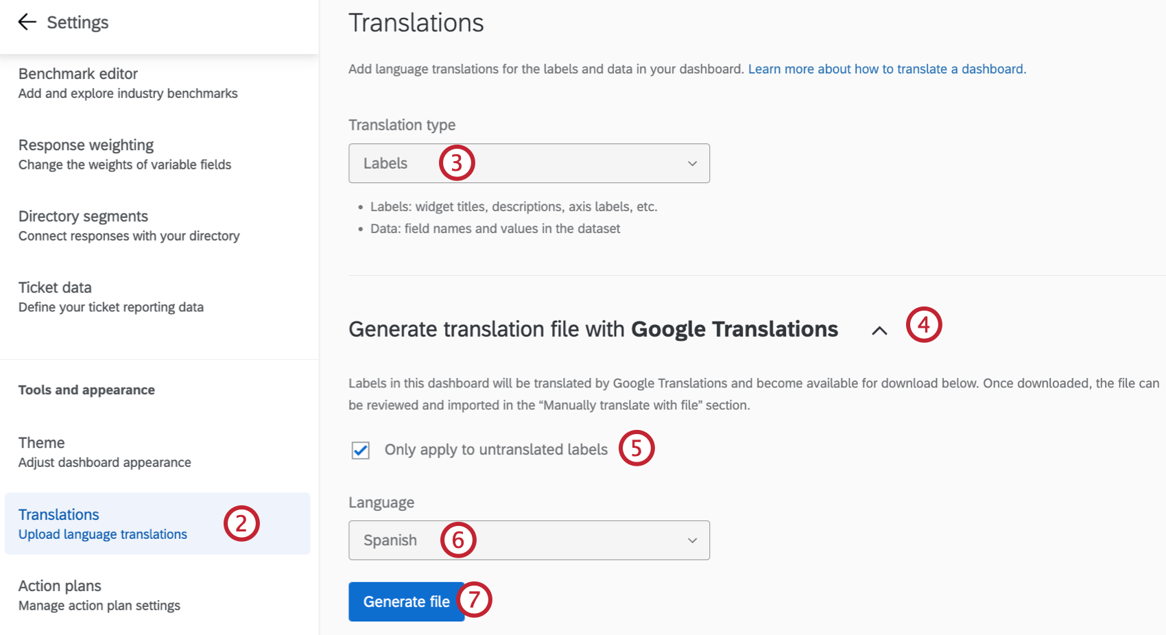 Translating Dashboard Labels - Qualtrics