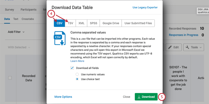 Importing Responses (EX)