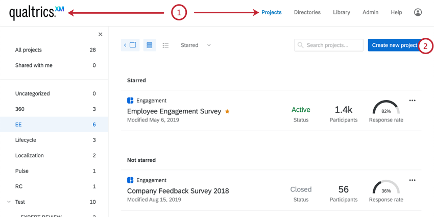 Creating a Project (EX) - Qualtrics Support