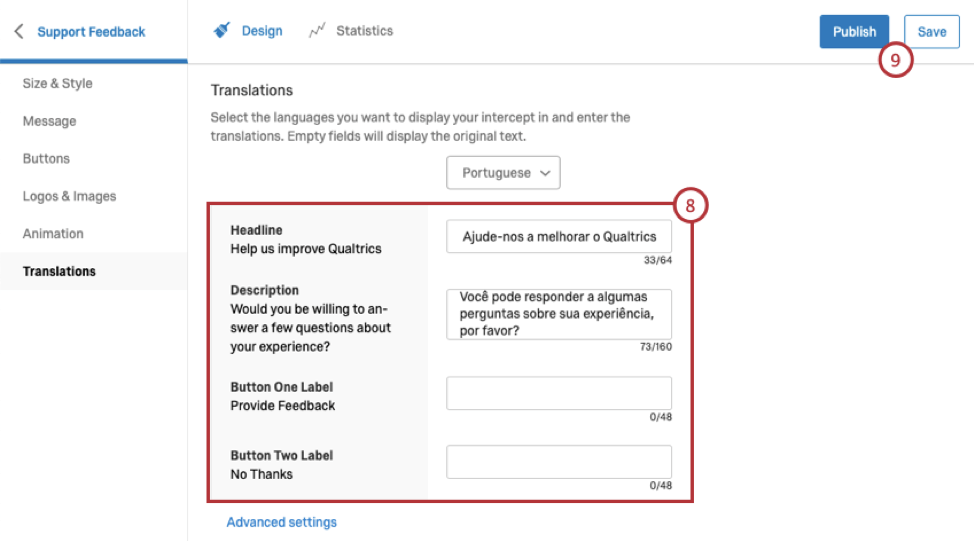 Translating Feedback Buttons & Responsive Dialogs