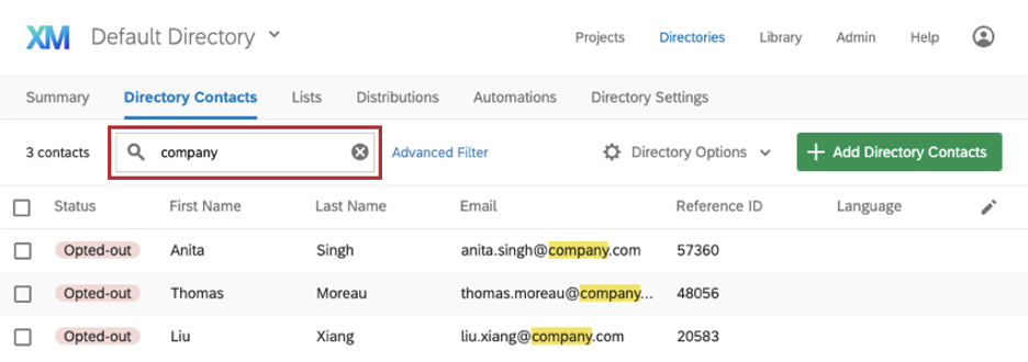 Searching & Filtering Directory Contacts - Qualtrics Support