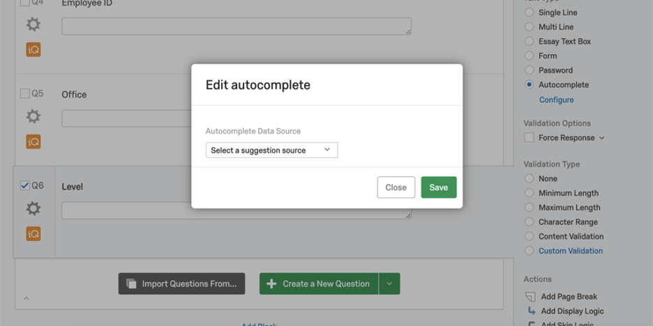 Autocomplete Questions & Supplemental Data