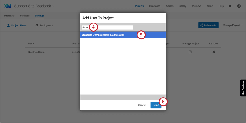 Project Users Section