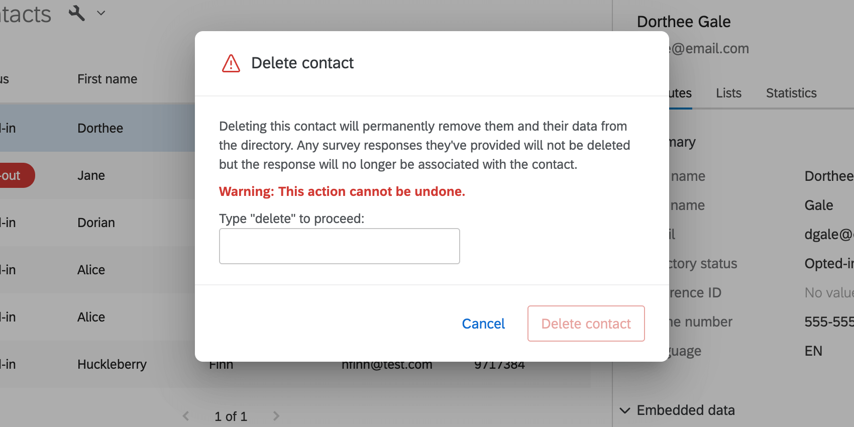 Managing Contacts in a Mailing List