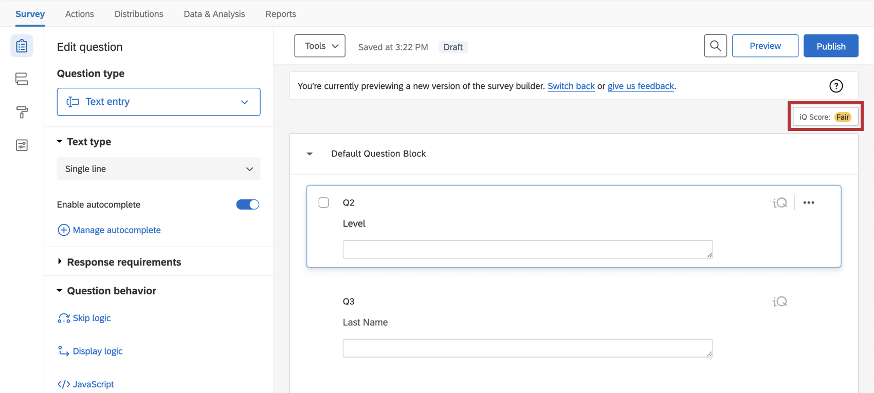General Survey Options