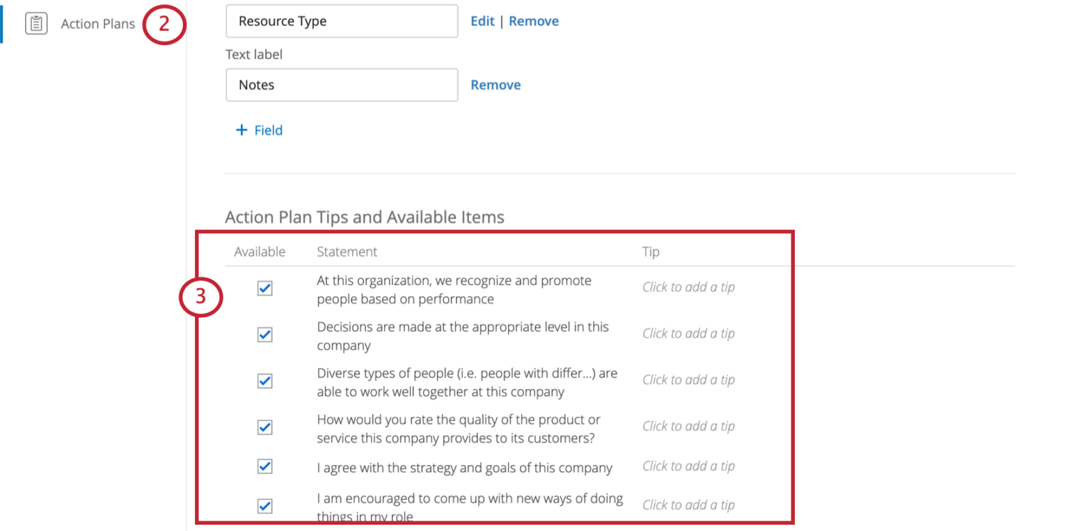 Action Plans Dashboard Settings (EX)