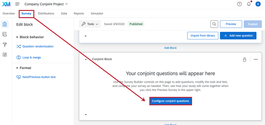 Configuring Conjoint Questions (PX)