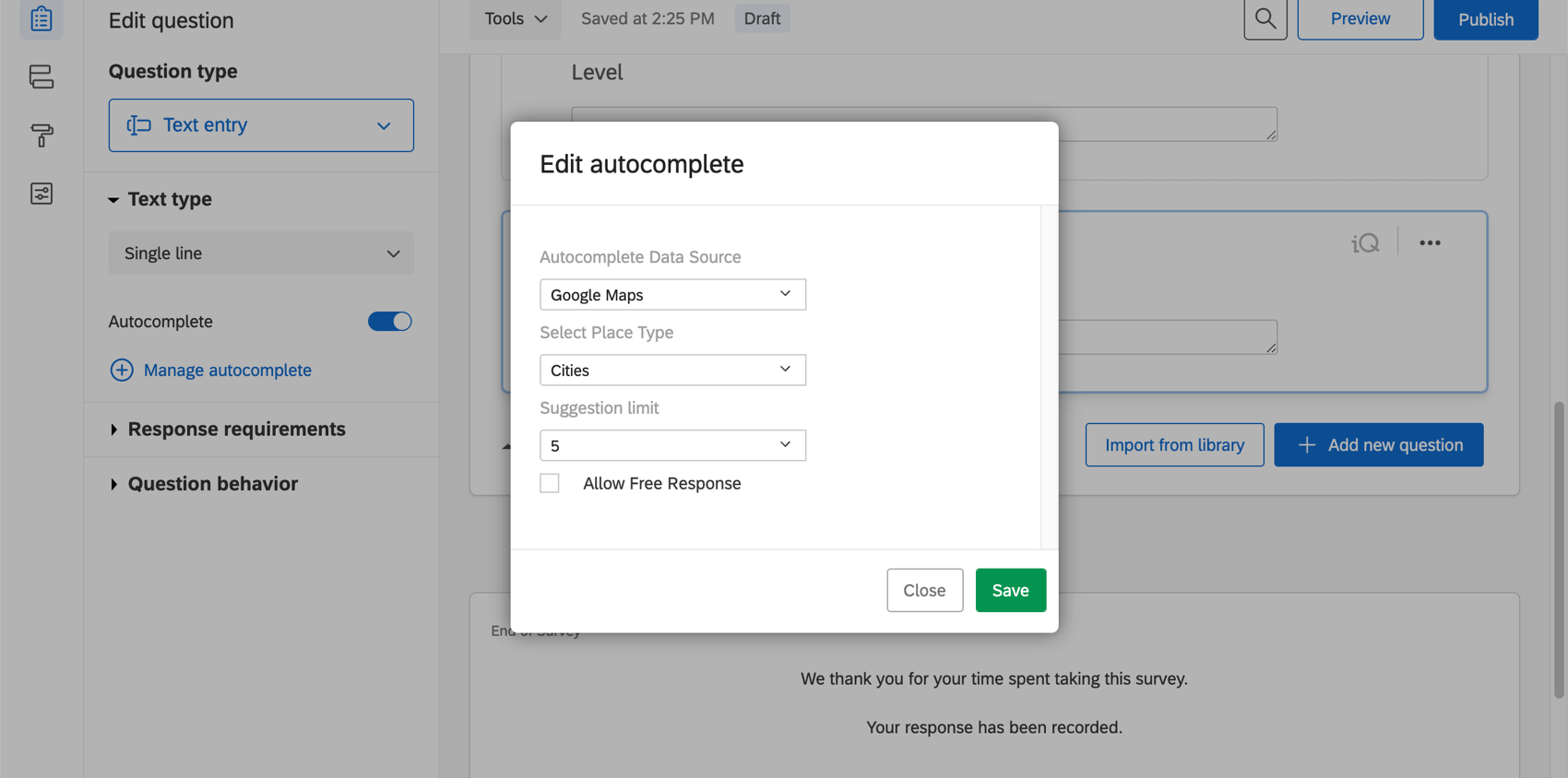 Autocomplete Questions & Supplemental Data