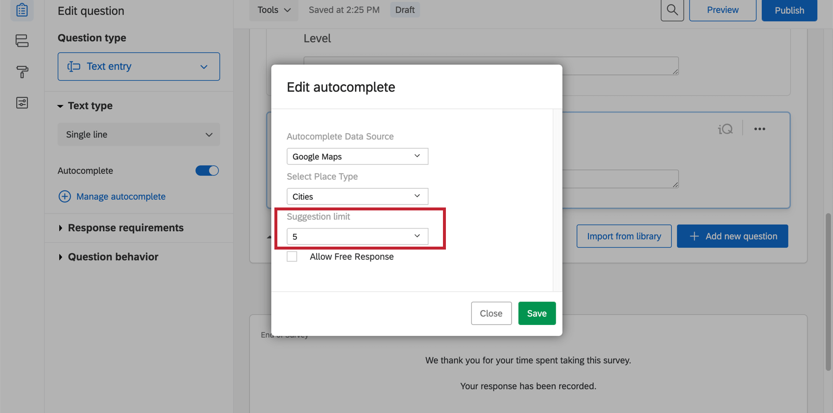 Autocomplete Questions & Supplemental Data