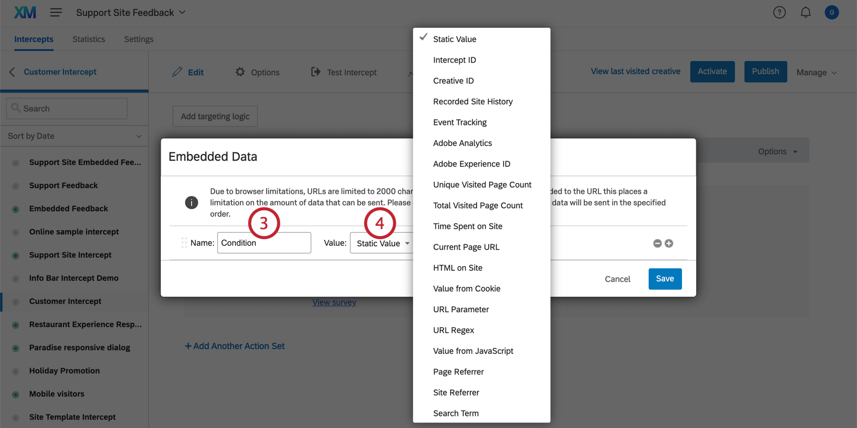 Embedded Data in Website Feedback
