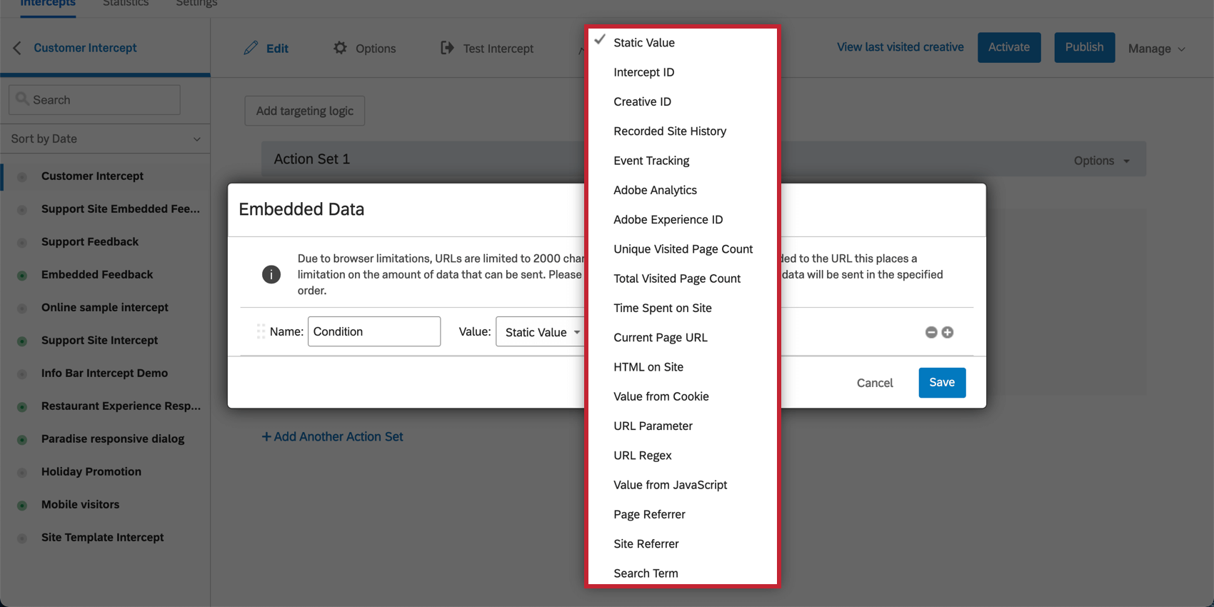 Embedded Data in Website Feedback
