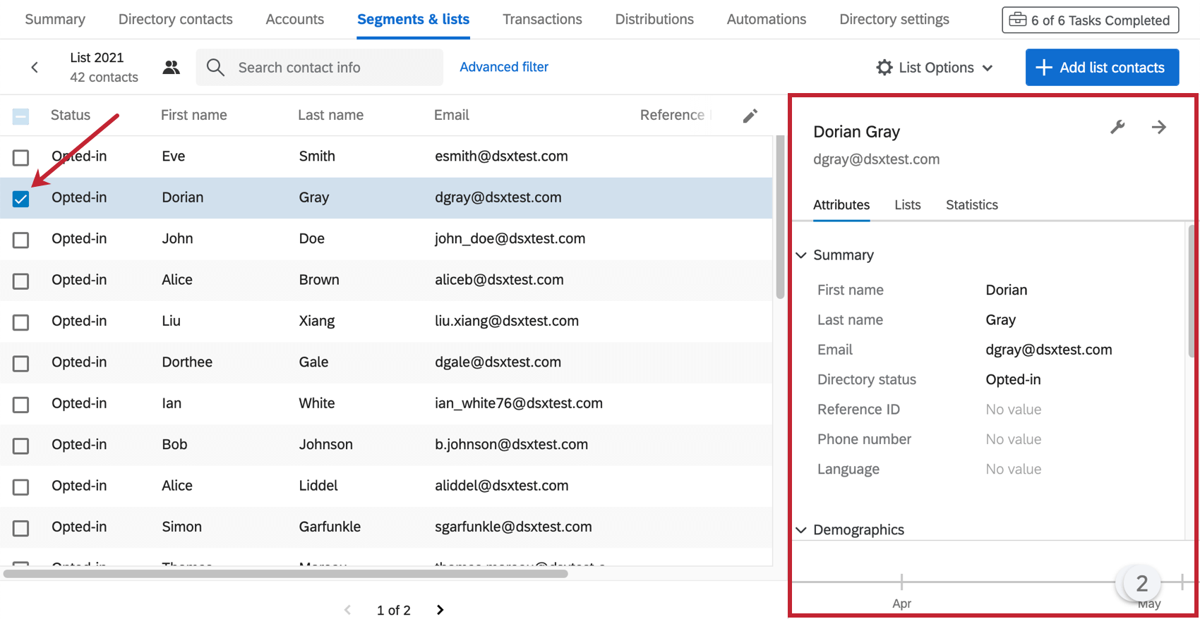 Managing Contacts in a Mailing List