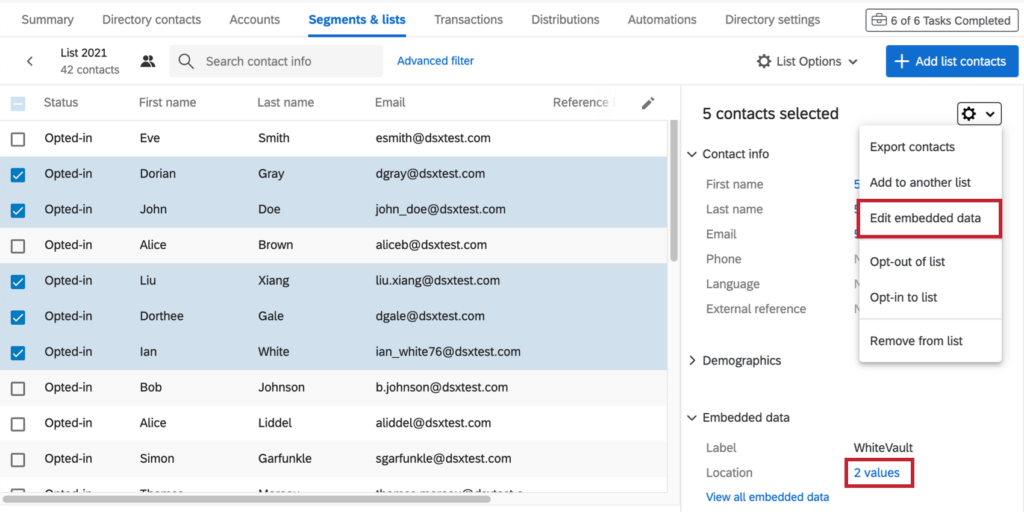 Managing Contacts in a Mailing List