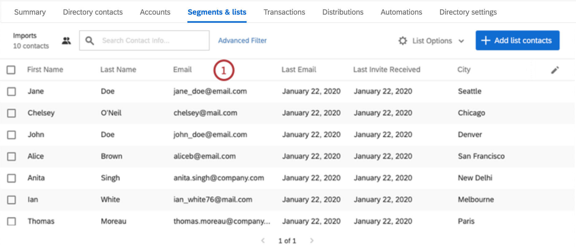 Managing Contacts in a Mailing List